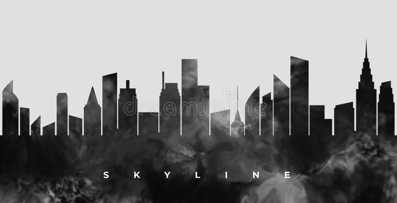 Dark Black Skyline Cityscape Building with Smoke Effect Stock Vector ...