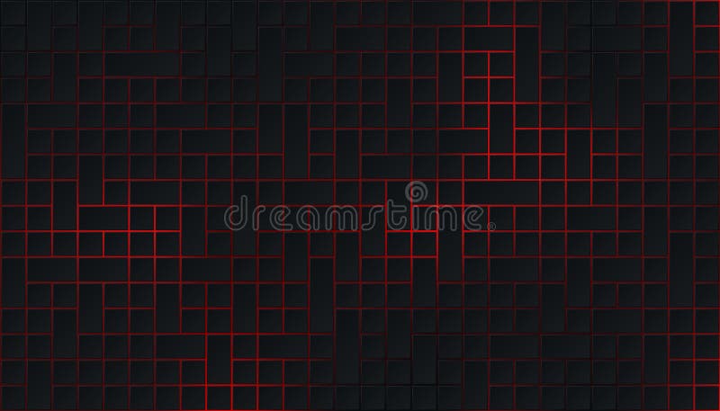 Dark Black Square Pattern on Glowing Red Neon Abstract Background in ...