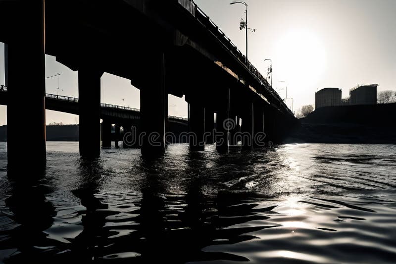 A Dark Blocky Shadow Cast by a Bridge Over Water with the Shadow Stock ...