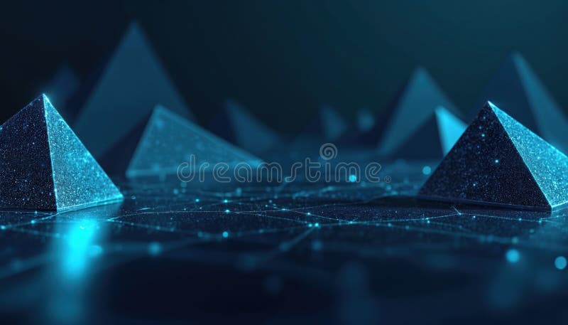 Dark Blue Abstract Illustration Featuring Pyramid Shapes with Glowing ...