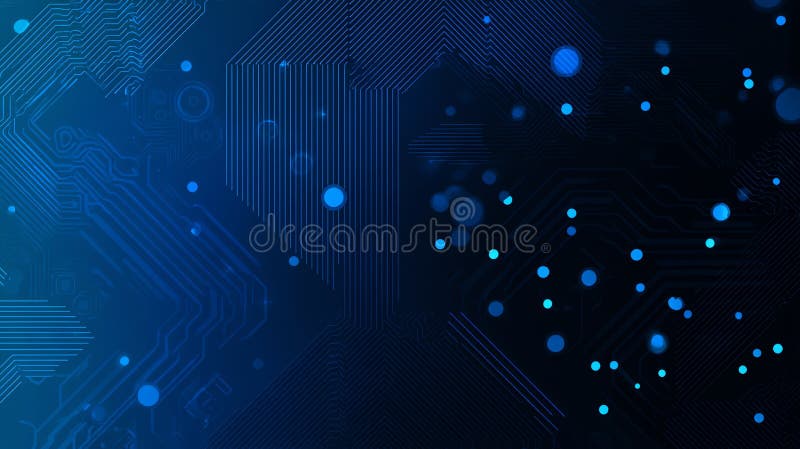 Abstract Technology Background with Blue Circuit Lines and Glowing Dots ...
