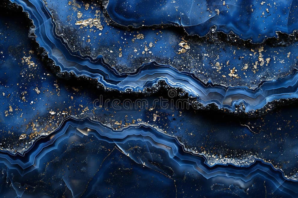 A Dark Blue Agate Surface with Silver Veins, Creating an Abstract ...