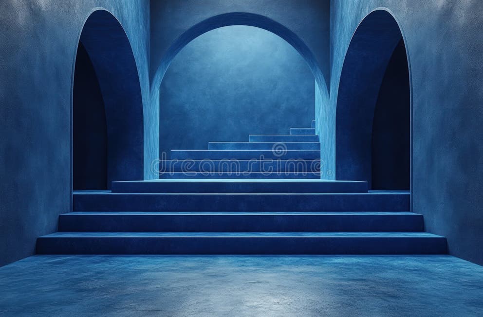 Dark Blue Archway Interior with Stairs Stock Image - Image of ...