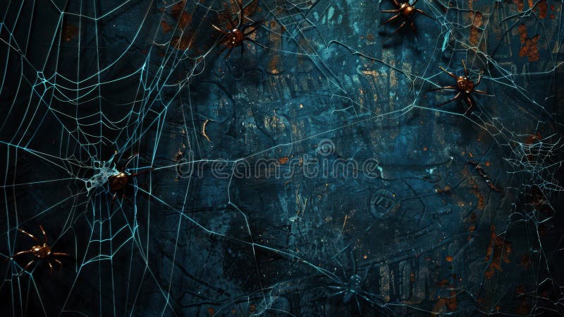 Dark Blue Background with Spiders and Cobwebs in a Dimly Lit Area Stock ...