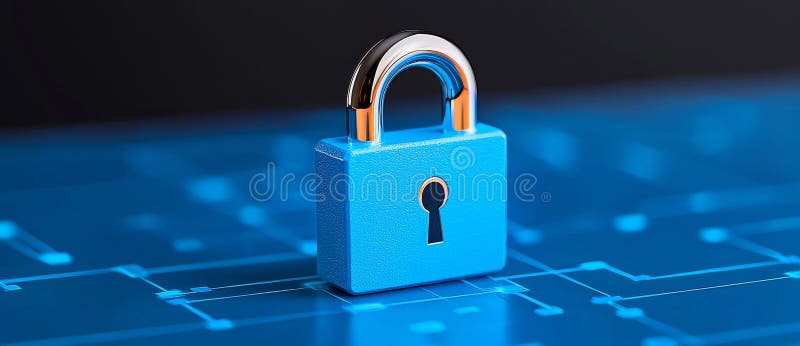On a Dark Blue Backdrop, a Small Padlock Connected with Binary Polygons ...