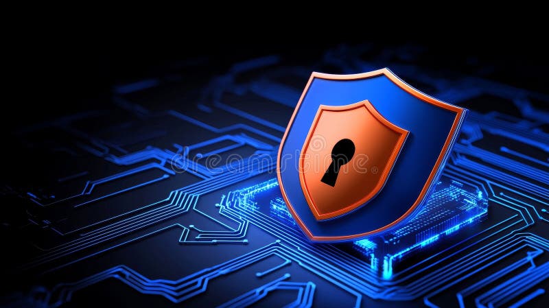 Dark Blue Background of an Abstract Binary Code Containing Cyber Security Technology Shield ...