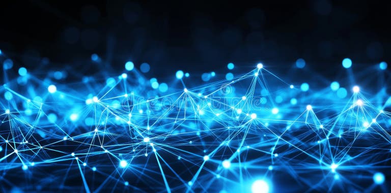 A Dark Blue Background Features an Abstract Cyan Network, Embodying the ...