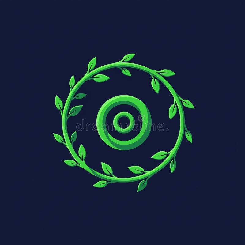 A Dark Blue Background Features a Green Circular Design Made of Vines ...