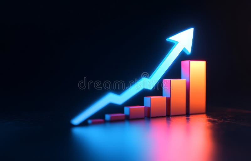 A Dark Blue Background Features a White 3D Bar Graph that is Rising ...