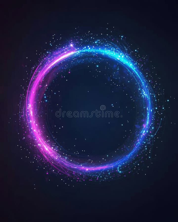 Dark Blue Background Featuring Glowing Neon Oval Light Trails Adorned ...