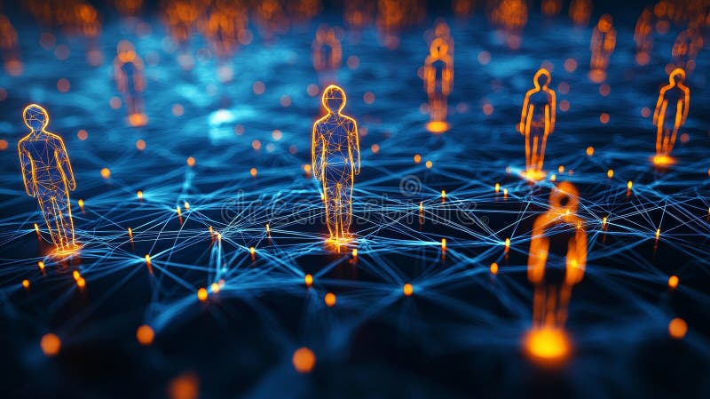 On a Dark Blue Background, a Glowing Silhouette of Blue and Golden ...