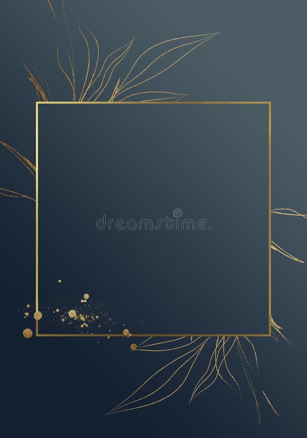 Dark Blue Background and Golden Frame with Abstract Elements Stock ...