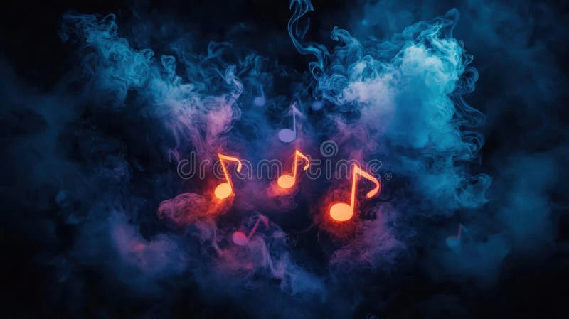 A Dark Blue Background with Musical Notes and Smoke. Stock Photo ...