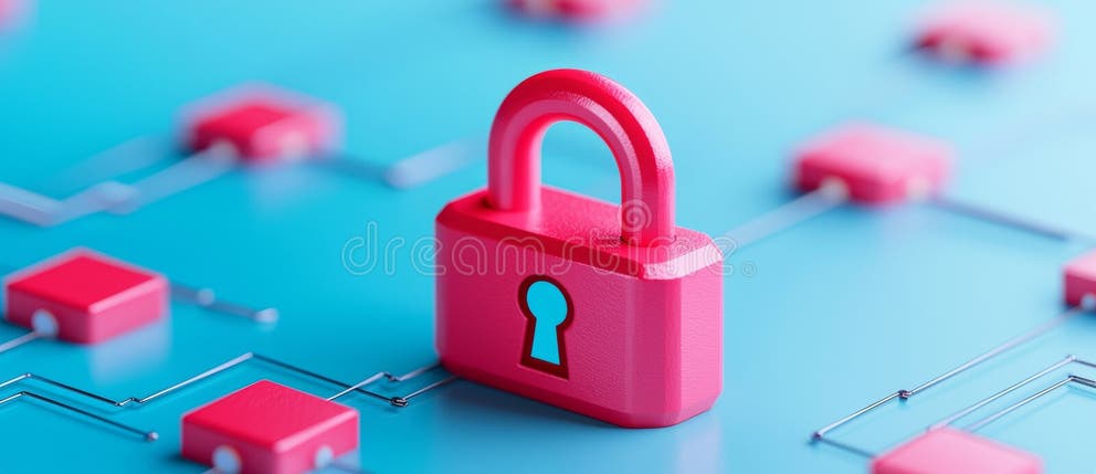 A Dark Blue Background Showcases a Small Padlock Intertwined with ...