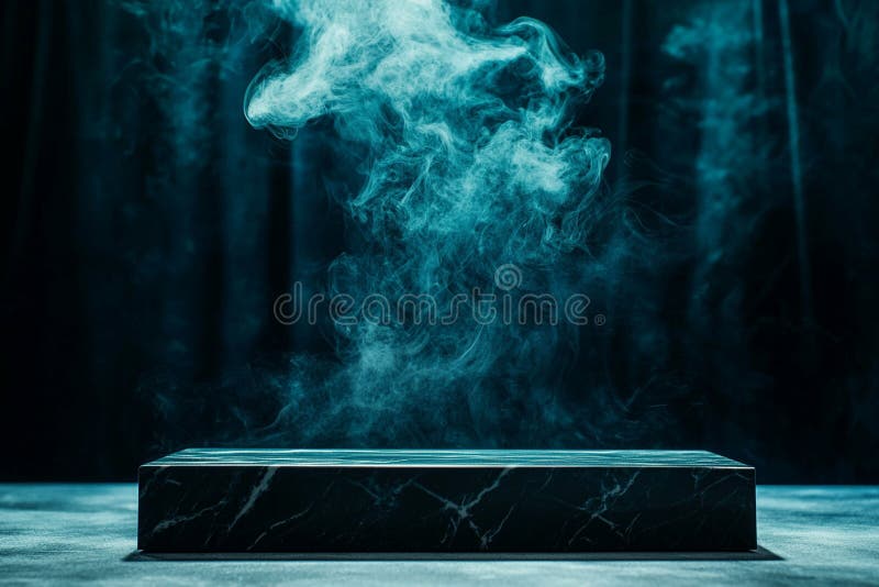 Dark Blue Background with Smoke Surrounding Marble Table Creates ...