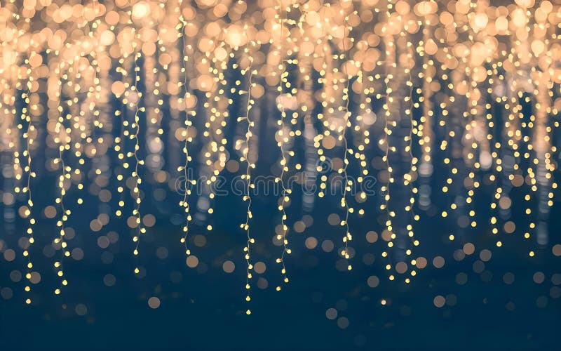 A Dark Blue Background with Strings of Warm, Golden Lights Hanging Down ...