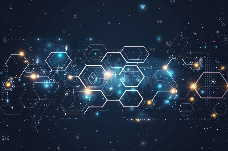 Dark Blue Background with White Futuristic Technology and Data Elements ...