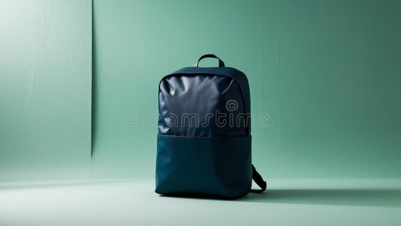 Dark Blue Backpack on Teal Green Background. Stock Photo - Image of ...