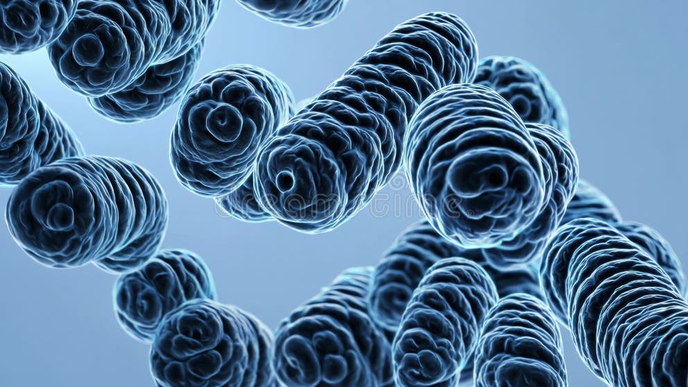 Dark Blue Bacterial Cells Multiplying and Drifting Against Light Blue ...