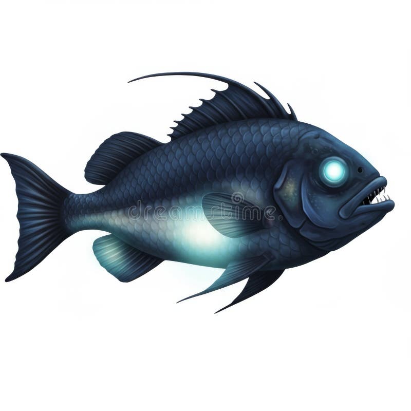 Dark Blue Bioluminescent Deep Sea Fish Illustration Stock Image - Image ...