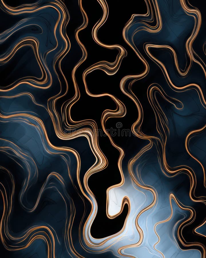 Dark Blue and Black Abstract Background with Gold Wavy Lines Pattern ...