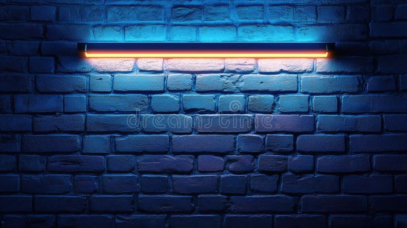 Dark Blue Brick Wall with Glowing Neon Light Bar on Top Stock Photo ...