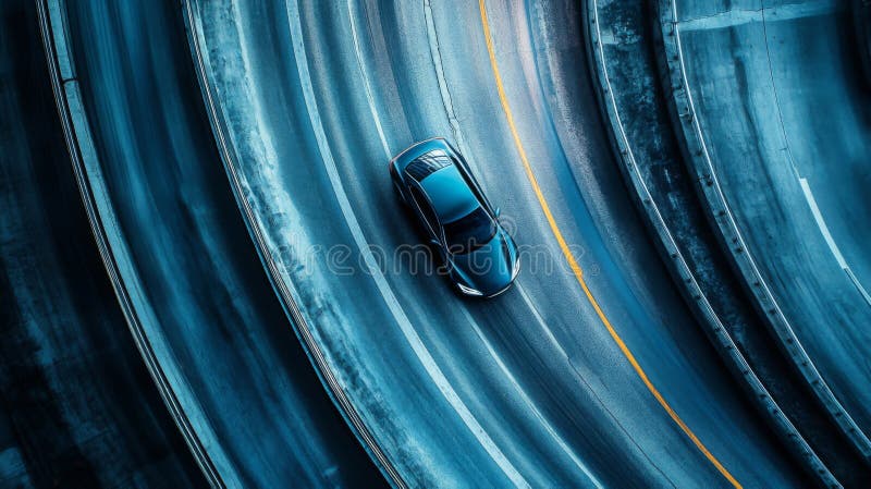 Dark Blue Car Driving on a Winding Highway at Night Stock Illustration ...