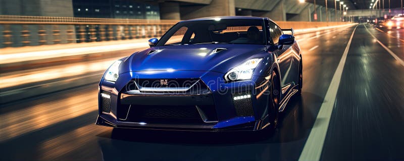 A Car Midnight in Town. Generative Ai Stock Illustration - Illustration ...