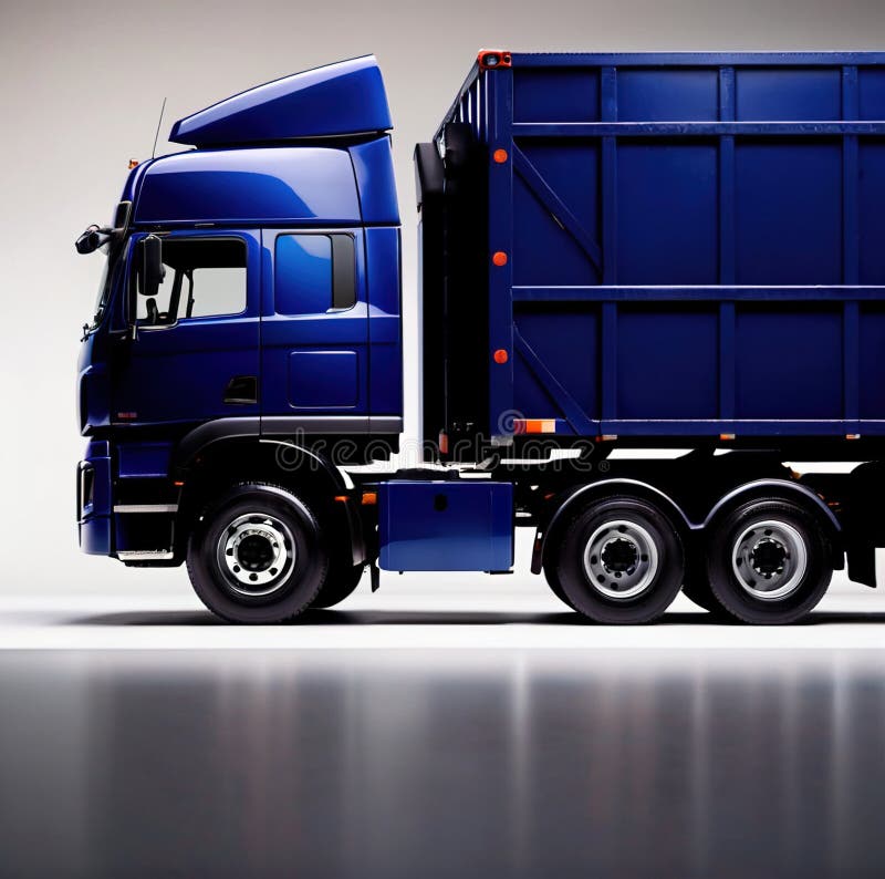 A Dark Blue Cargo Truck Side View on a White Background Stock ...