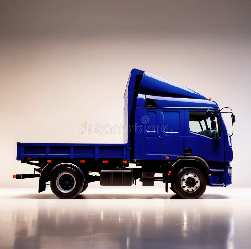 A Dark Blue Cargo Truck Side View on a White Background Stock ...