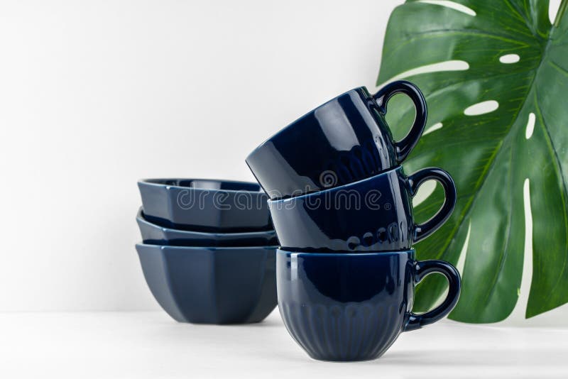 Dark Blue Ceramic Coffee Cup on Table Stock Image - Image of object ...