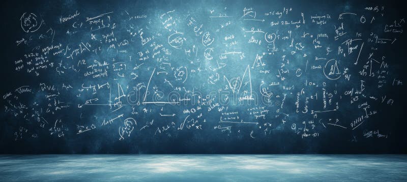 Dark Blue Chalkboard Background with Mathematical Formulas and ...