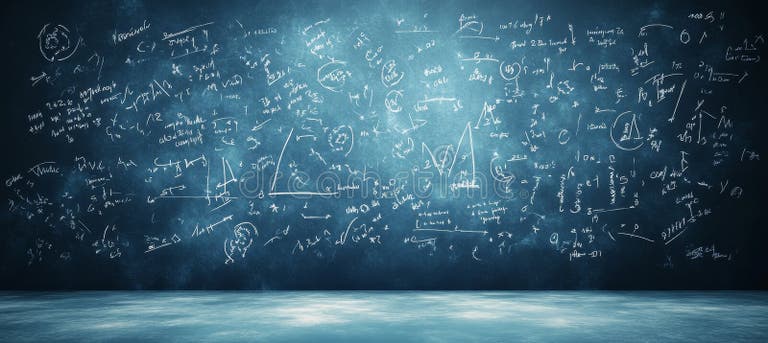 Dark Blue Chalkboard Background with Mathematical Formulas and ...