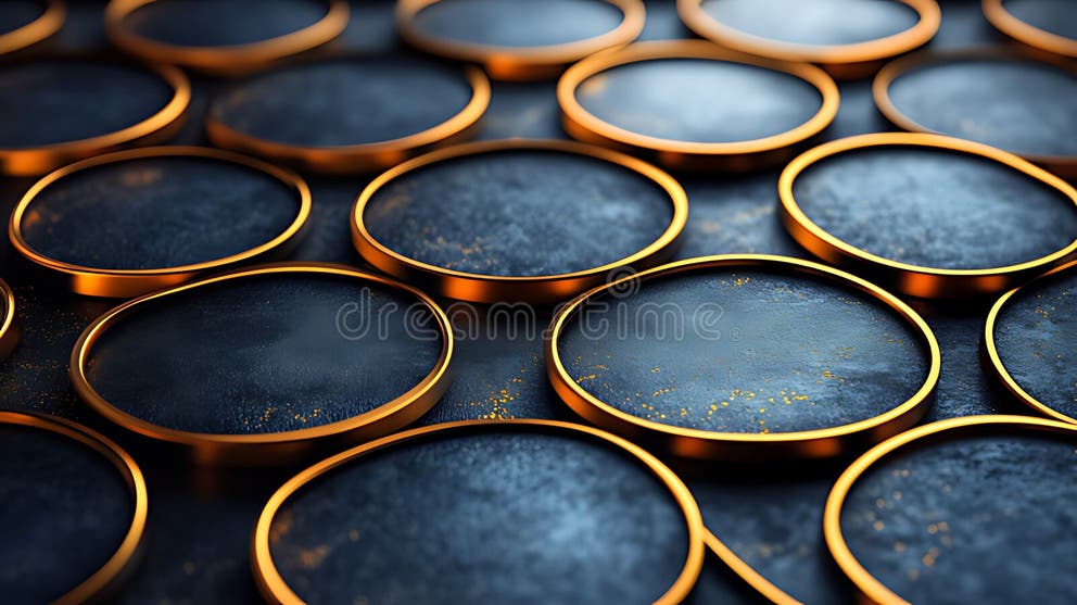 Dark Blue Circles with Gold Rims Arranged in Repeating Pattern Stock ...