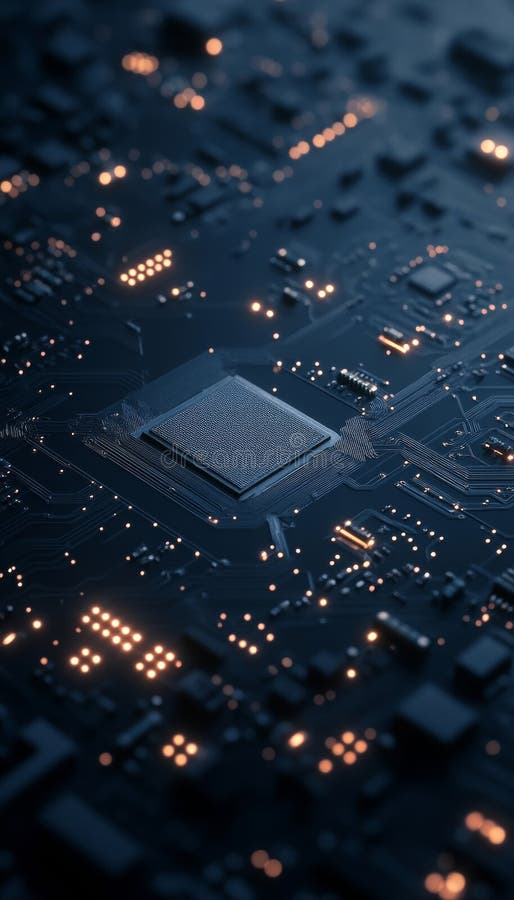 Dark Blue Circuit Board Background, Modern Technology Texture with Glowing Components Stock ...