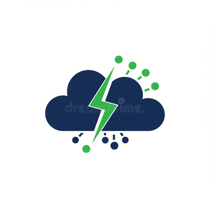 Dark Blue Cloud with a Green Lightning Bolt Passing through it, Surrounded by Green Stock ...