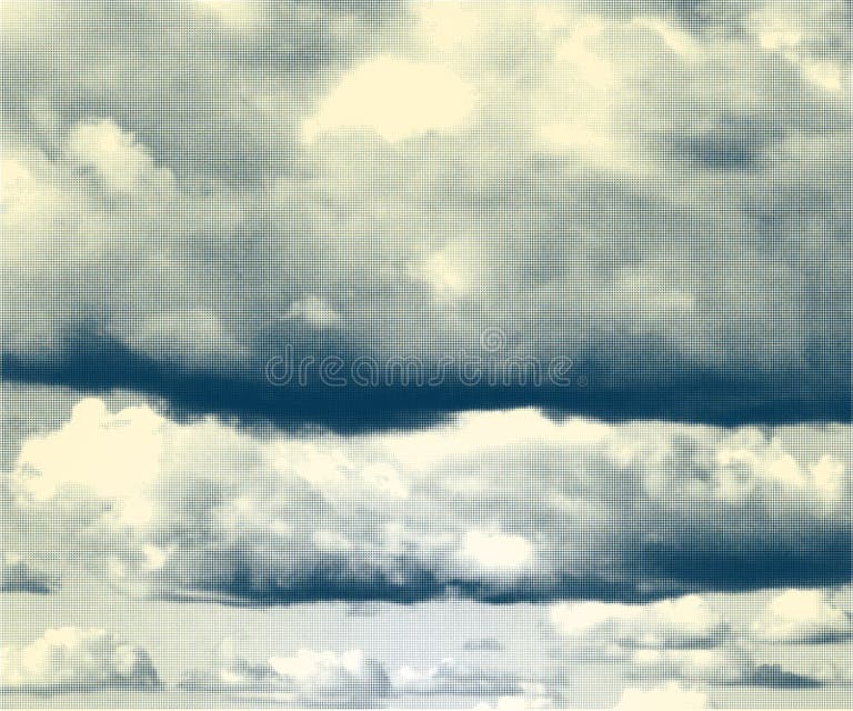 Dark Blue Clouds in Gradient Sky with Halftone Effect Polka Dot Texture ...