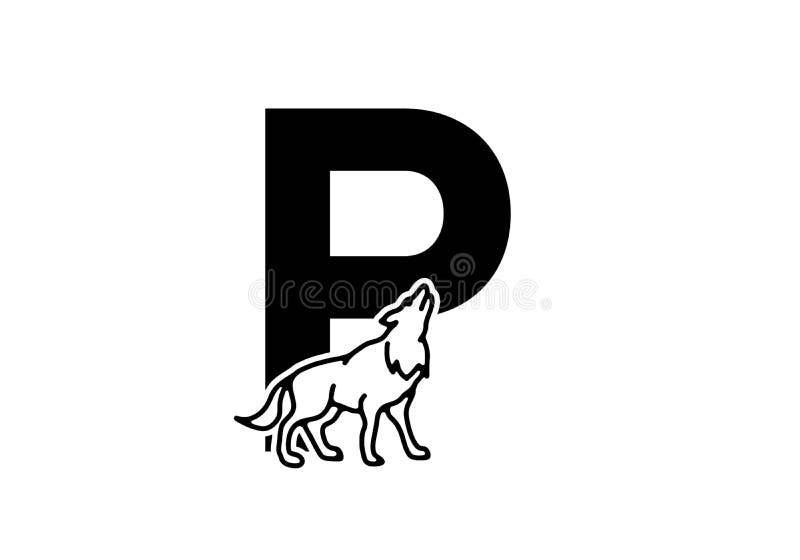 Dark Blue Color of P Initial Letter with Wolf Stock Vector ...