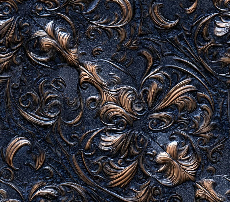Dark Blue Copper Metallic Texture Seamless Baroque Pattern Background ...