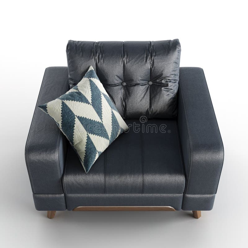 A Dark Blue Couch with a Pillow, 3d Rendering Stock Illustration ...