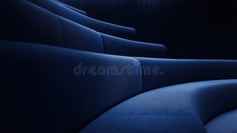 Dark Blue Curved Seating in a Modern Auditorium with Minimal Lighting ...