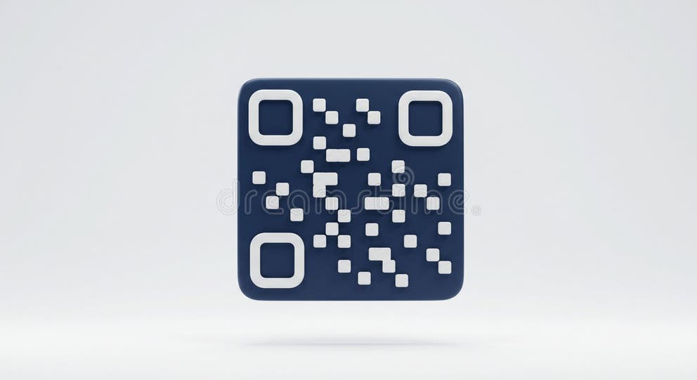 Dark Blue 3D QR Code with Raised White Square Patterns and Rounded ...