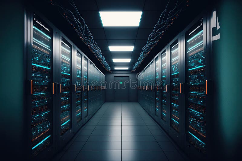 A Dark Blue Datacenter with Servers, Generative AI Stock Illustration ...