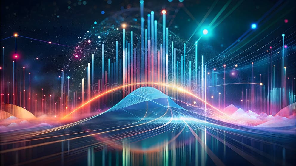 Dark Blue Digital Art with Vibrant Tech Patterns Stock Illustration ...