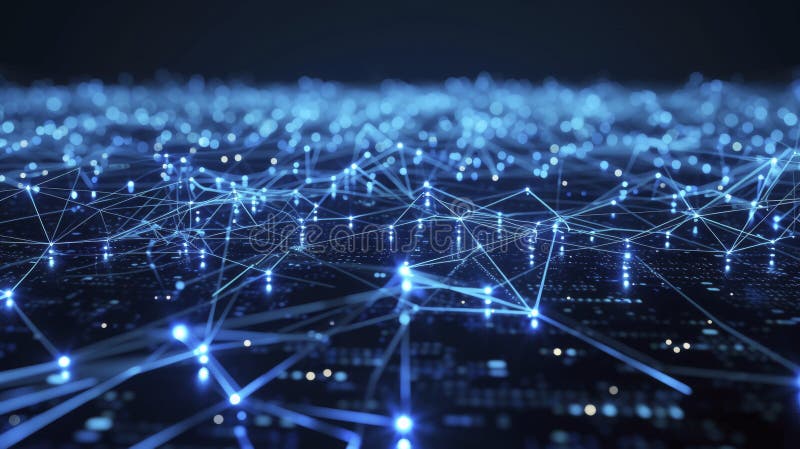 Dark Blue Digital Data Background, Network Surface with Lights and Lines in Abstract Space at ...