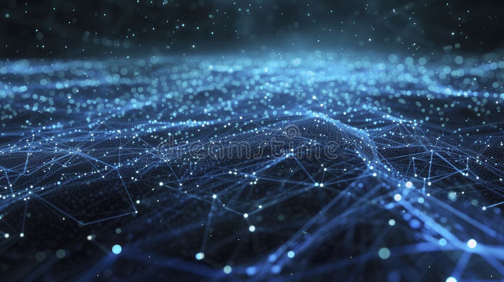 Dark Blue Digital Data Background, Network Surface with Lights and ...