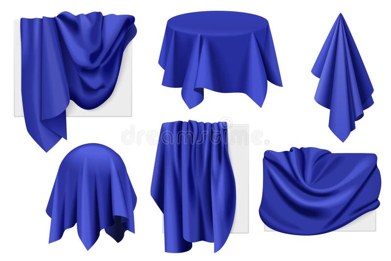 Dark Blue Fabric Covers on Objects with Drapery Set, 3D Drape in Cloth ...