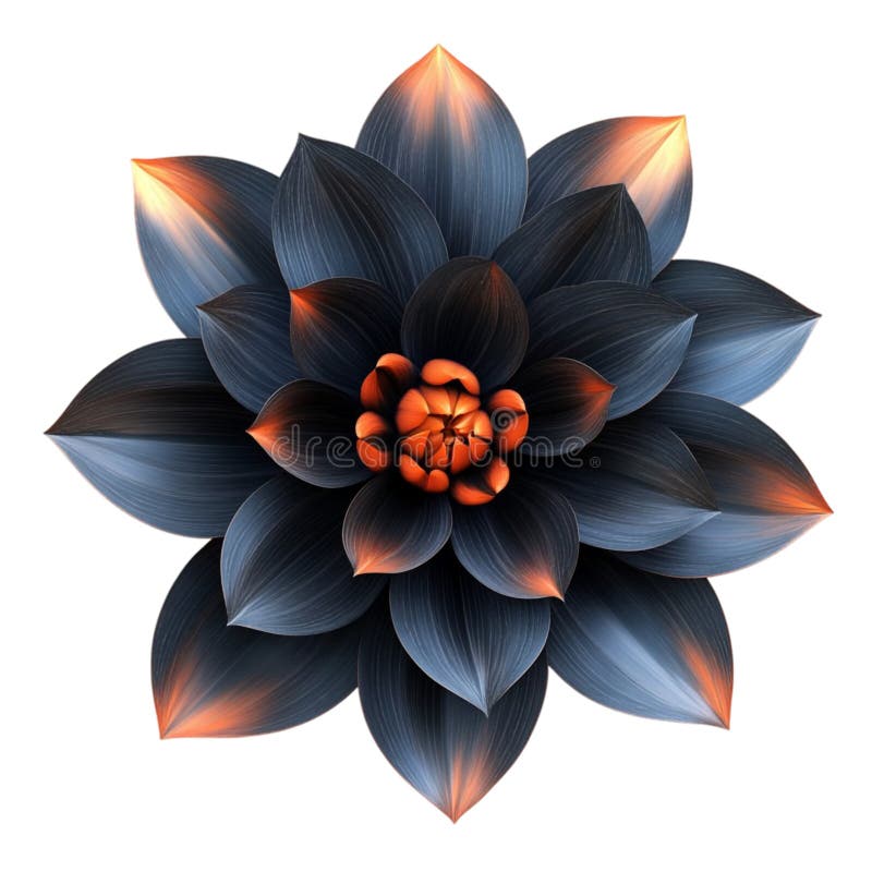 Dark Blue Flower with Orange Center Isolated on Black Background ...