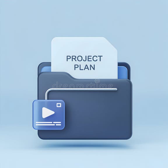 Dark Blue Folder with Project Plan Document and Play Button Stock ...