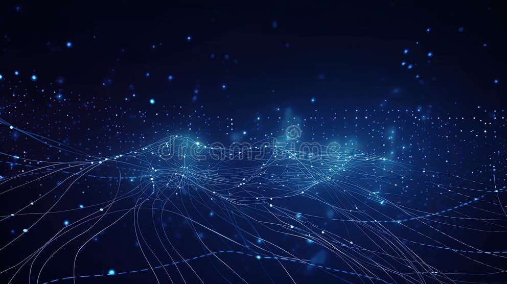 Dark Blue Futuristic Background with Particle Light, Big Data, Binary Number, Internet and ...